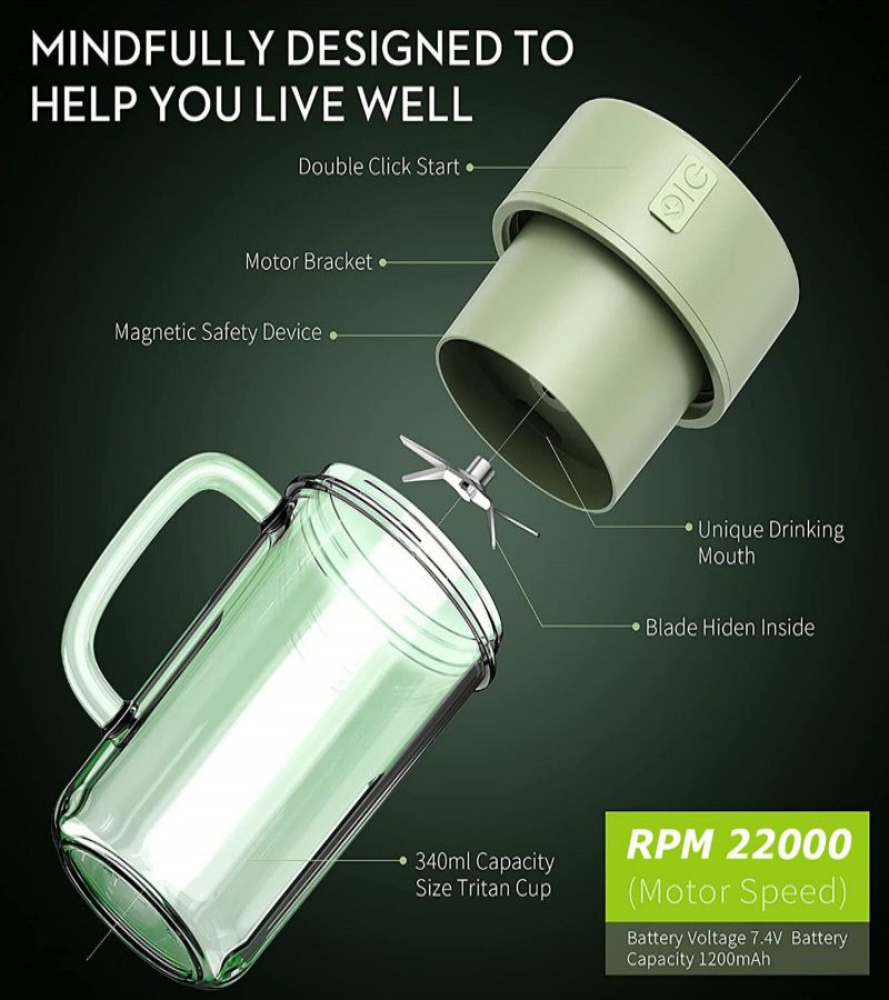 2 in 1 Portable USB Rechargeable Juicer Blender – High-Speed 6 Blades ...