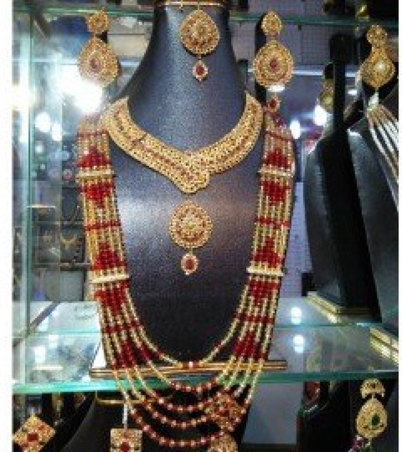 Golden Necklace, Mala, Earrings & Bindiya Jewelry Set For Women - Sale ...