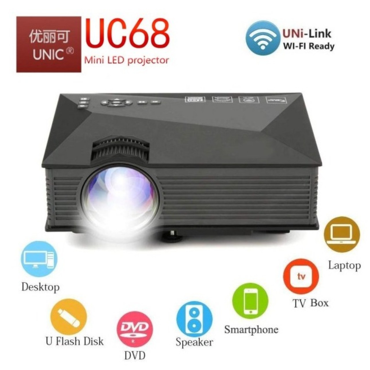 UNIC Mini Projector UC68 WiFi 1800 Lumens - Sale price - Buy online in ...